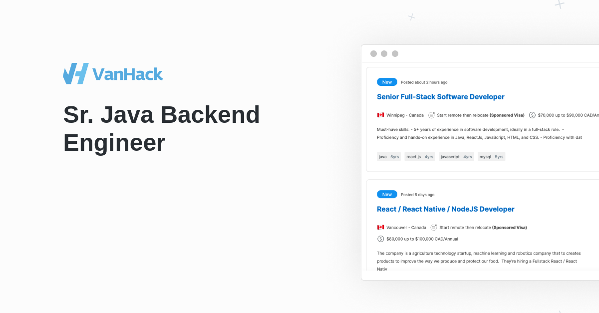 Sr. Java Backend Engineer - VanHack
